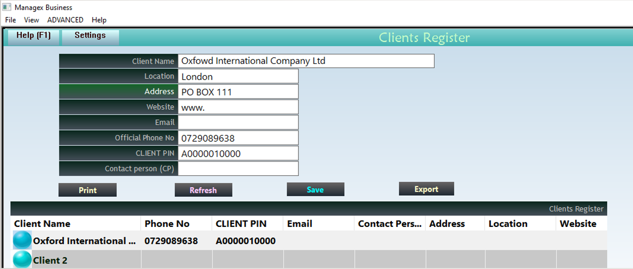 Clients Register | Managex Manual